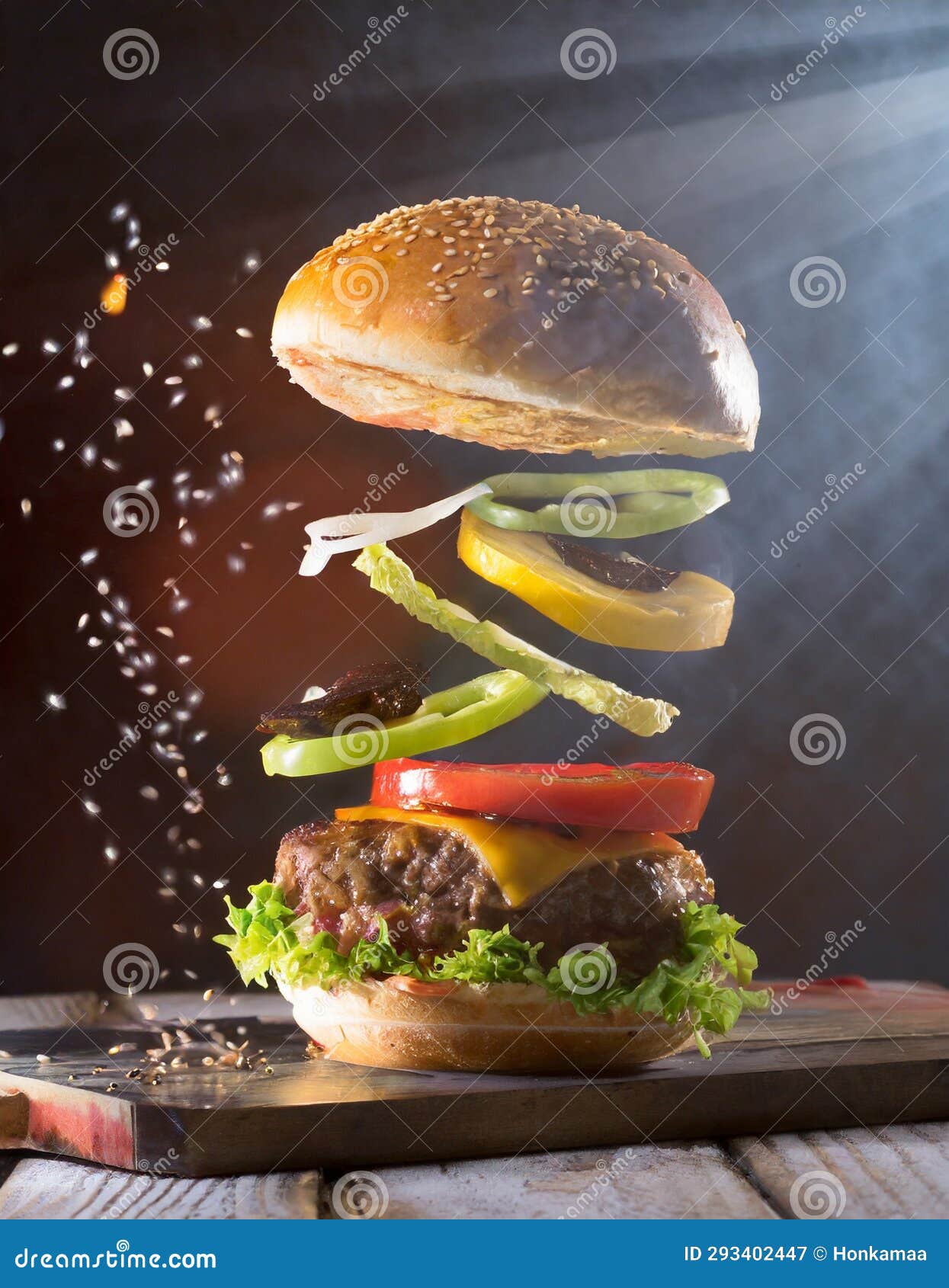 Exploding hamburger stock illustration. Illustration of night - 293402447