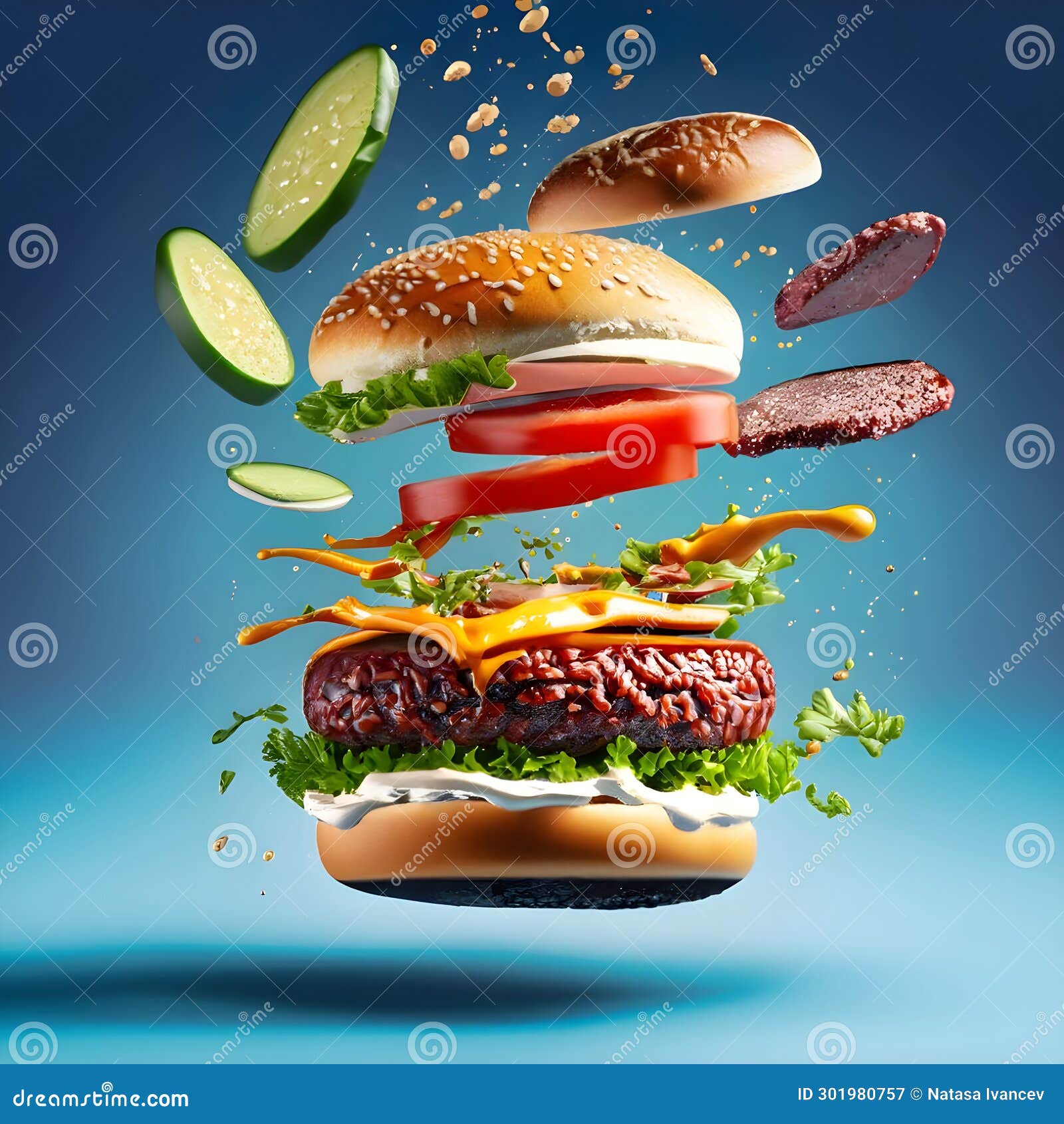 Exploding Hamburger, Big Splashes of Food and Sauce Stock Illustration ...