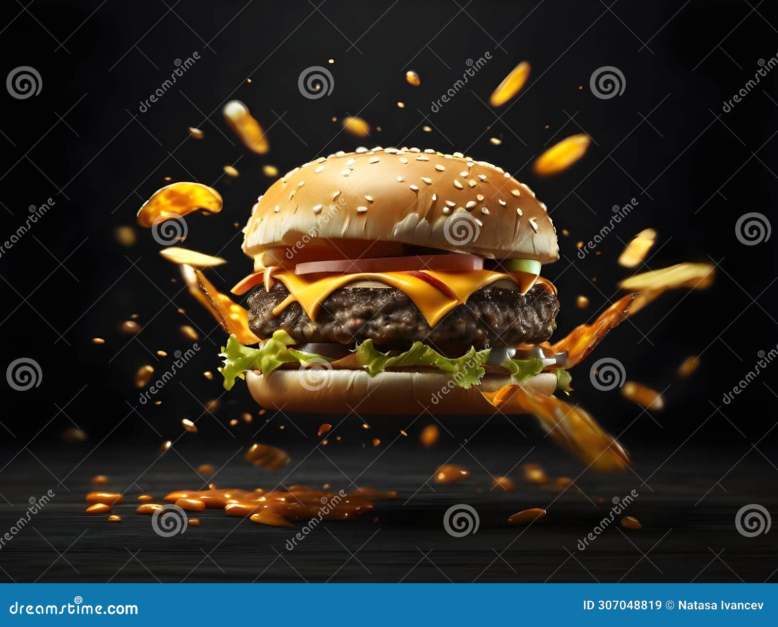 Exploding Hamburger, Big Splashes of Food and Sauce Stock Illustration ...