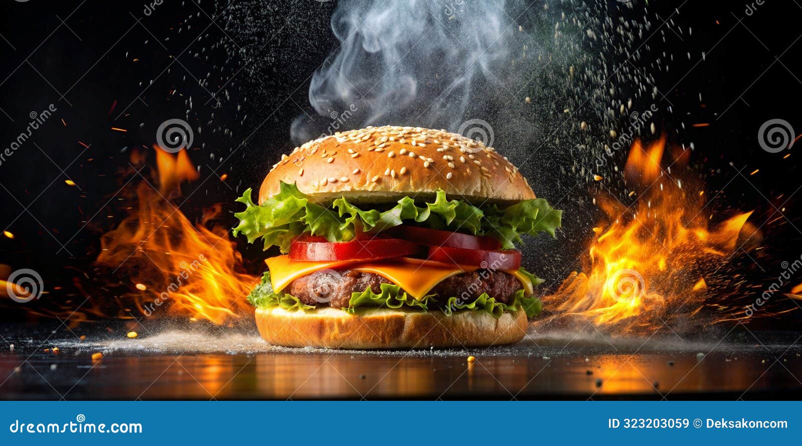 Exploding Hamburger Isolated on a Black Background AI-Created Content ...