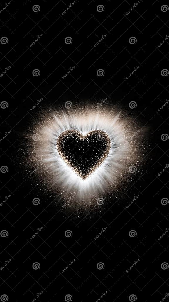 Exploding Heart Shaped Particle Burst on Black Background Stock Photo ...