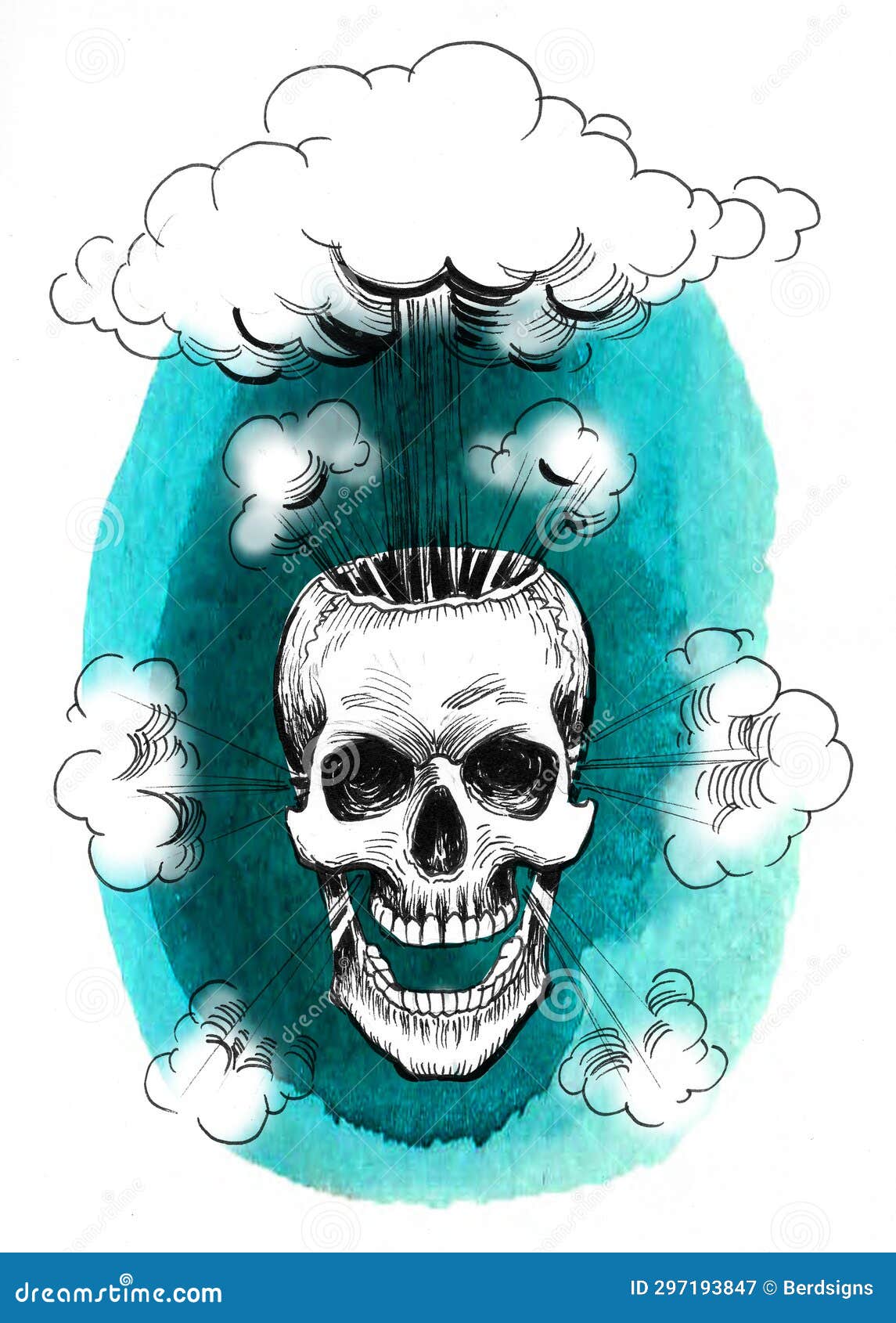 Exploding human skull stock illustration. Illustration of vintage ...