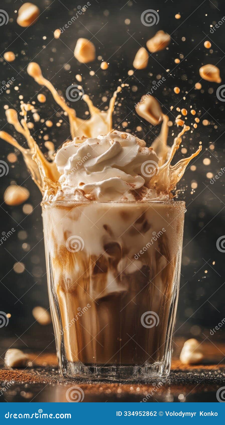 Exploding Iced Coffee with Whipped Cream Splash, Energetic Concept ...