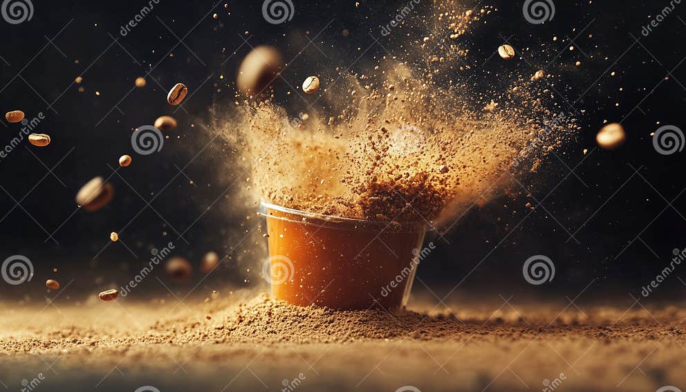 Exploding Instant Coffee Capsule Stock Image - Image of black, quick ...