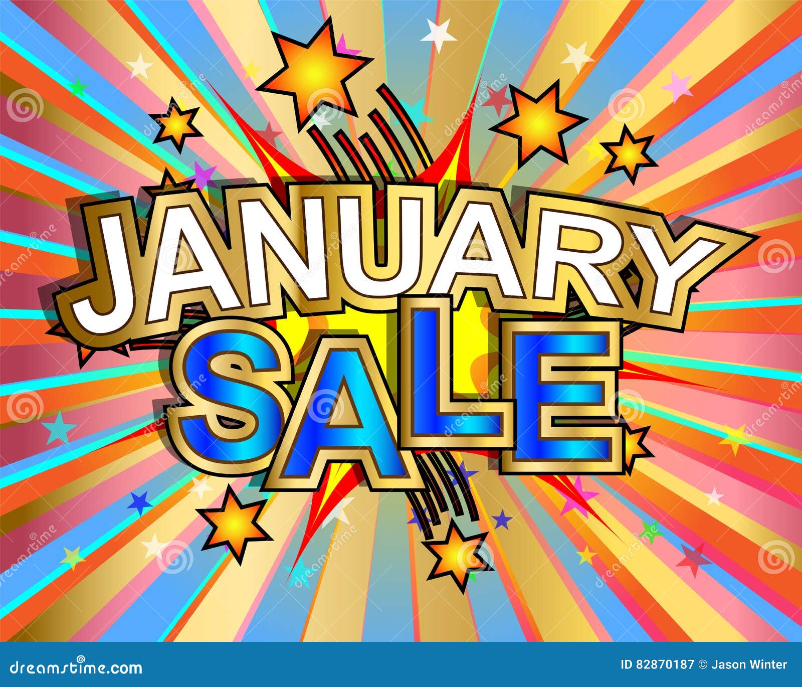 Exploding January Sale stock vector. Illustration of stars - 82870187