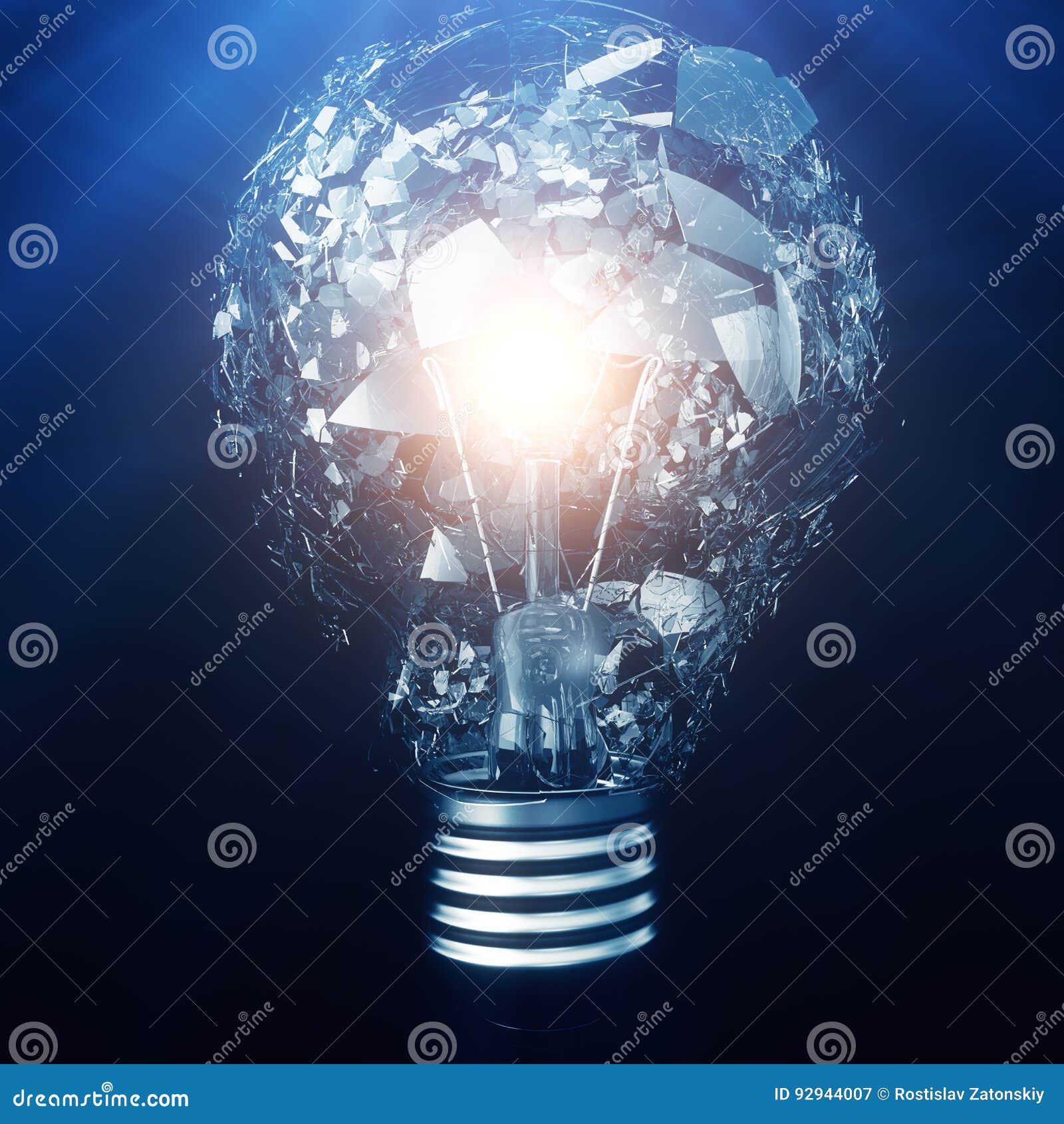 Exploding Light Bulb on a Blue Background, with Concept Creative ...