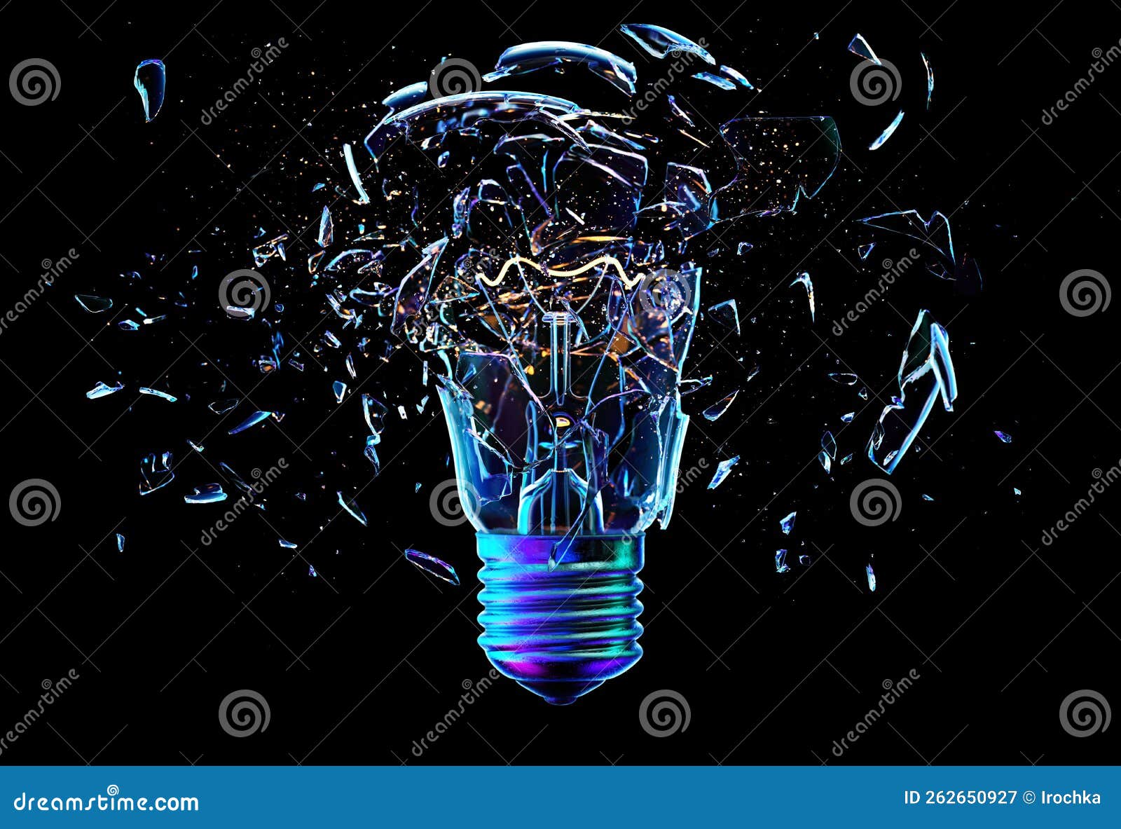 Exploding Light Bulb on a Blue Background, Stock Illustration ...