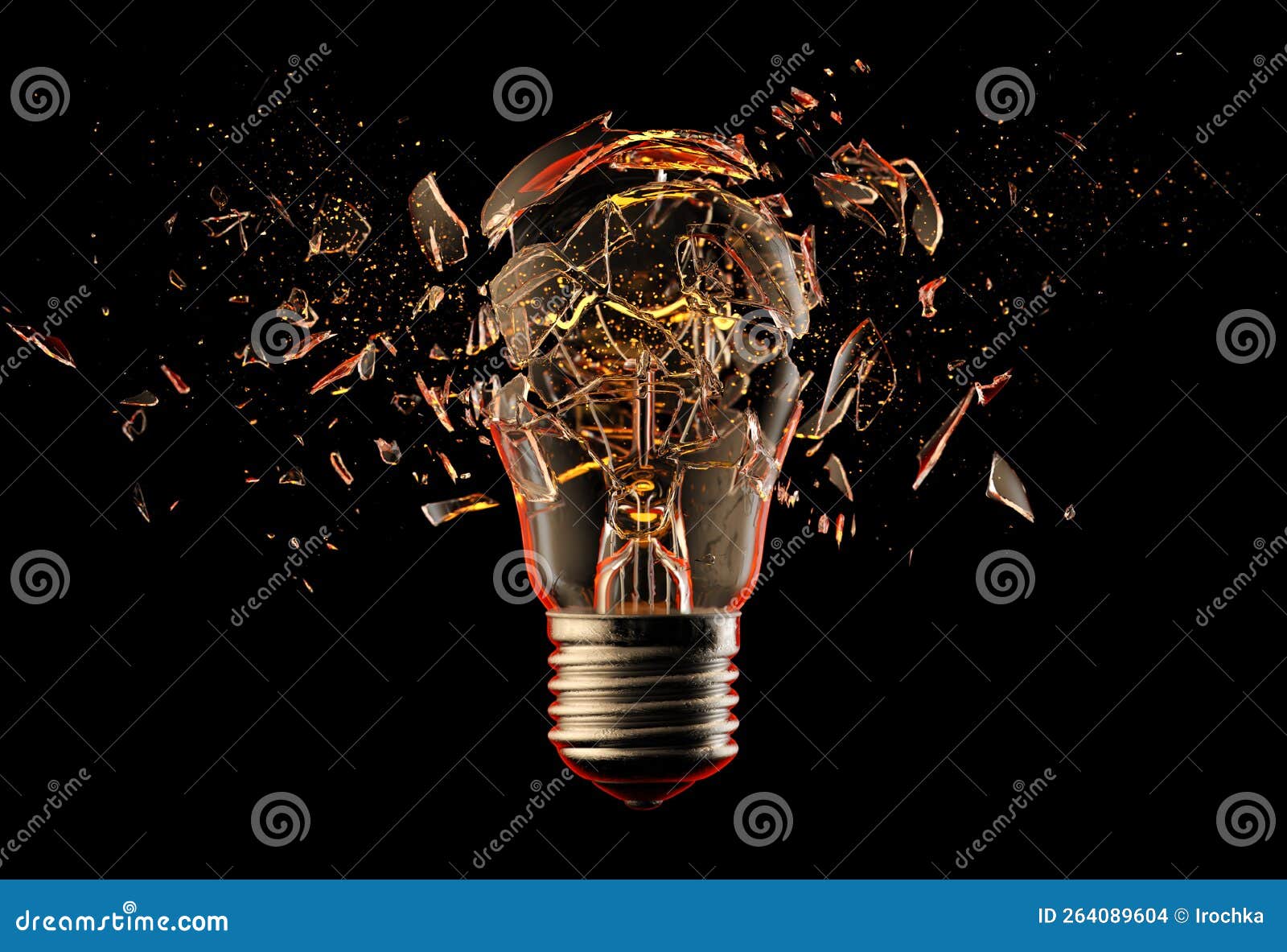 Exploding Light Bulb on a Blue Background, Stock Illustration ...