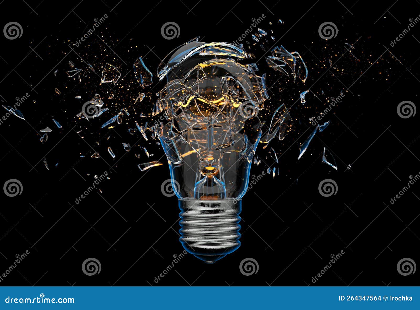 Exploding Light Bulb on a Blue Background, Stock Illustration ...