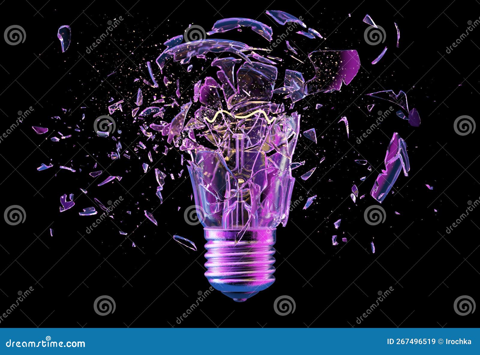 Exploding Light Bulb on a Blue Background, Stock Illustration ...
