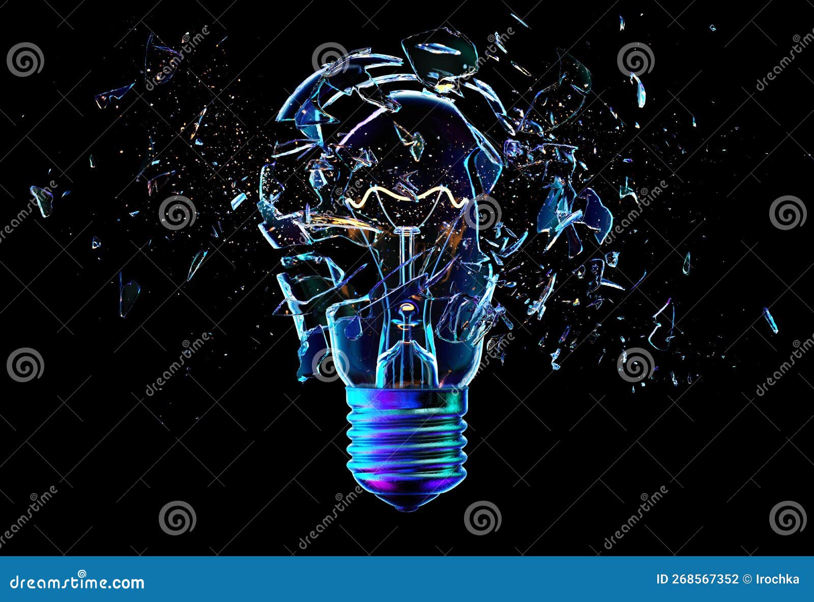 Exploding Light Bulb on a Blue Background, Stock Illustration ...