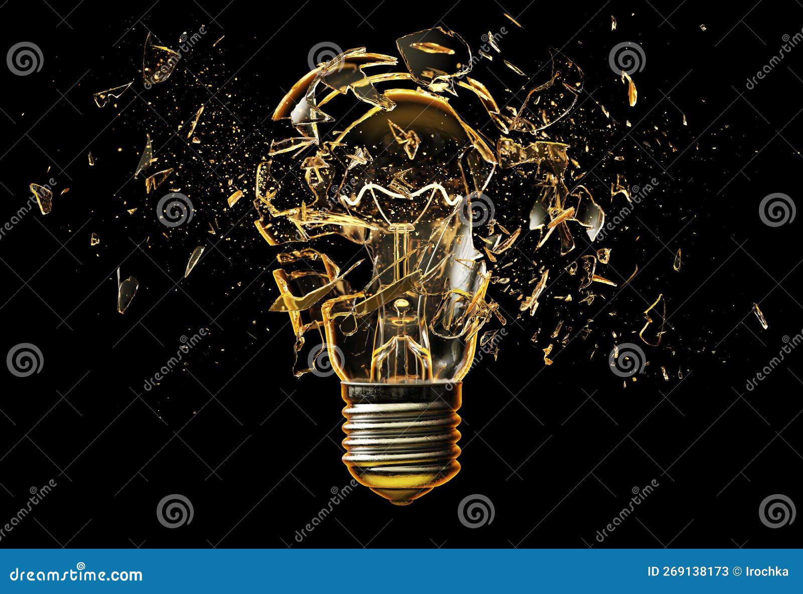 Exploding Light Bulb on a Blue Background, Stock Illustration ...