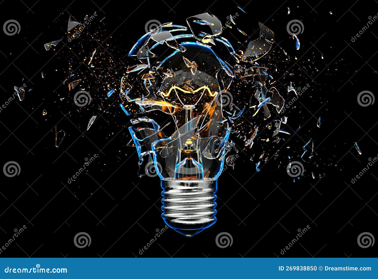 Exploding Light Bulb on a Blue Background, Stock Illustration ...