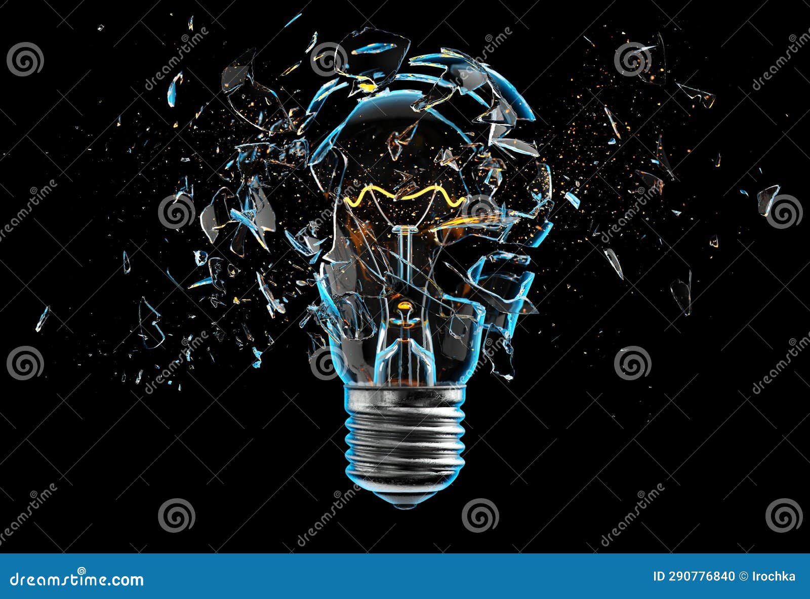 Exploding Light Bulb on a Blue Background, Stock Illustration ...
