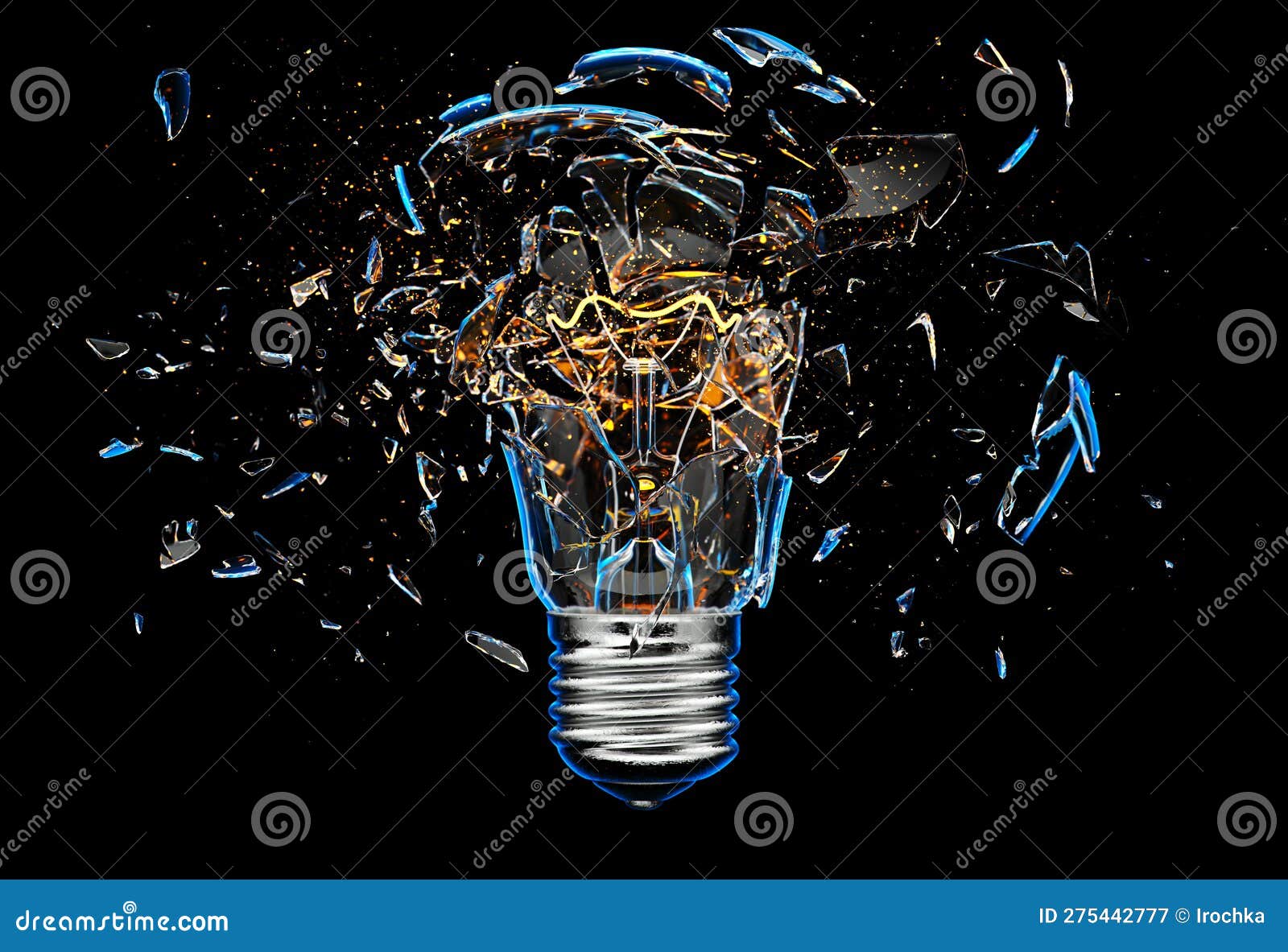 Exploding Light Bulb on a Blue Background, Stock Illustration ...