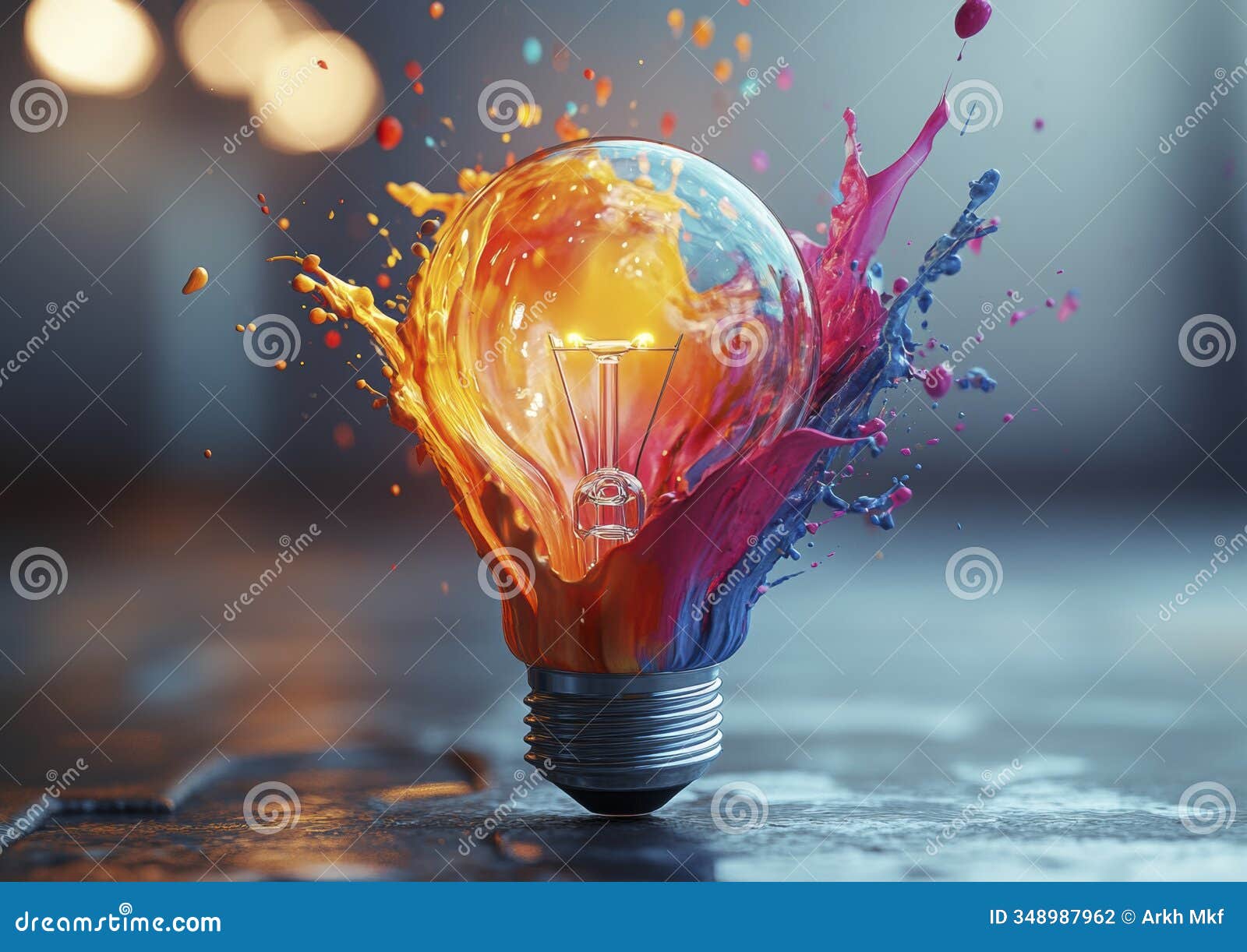 Exploding Light Bulb with Colorful Paint and Creativity, Dark ...