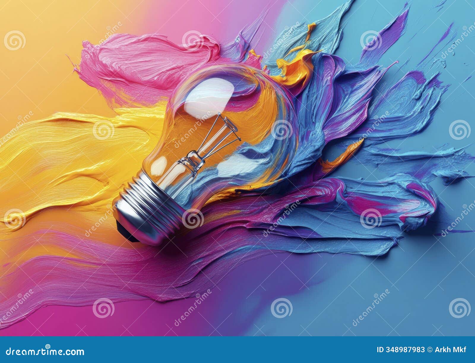 Exploding Light Bulb with Colorful Paint and Creativity, Dark ...