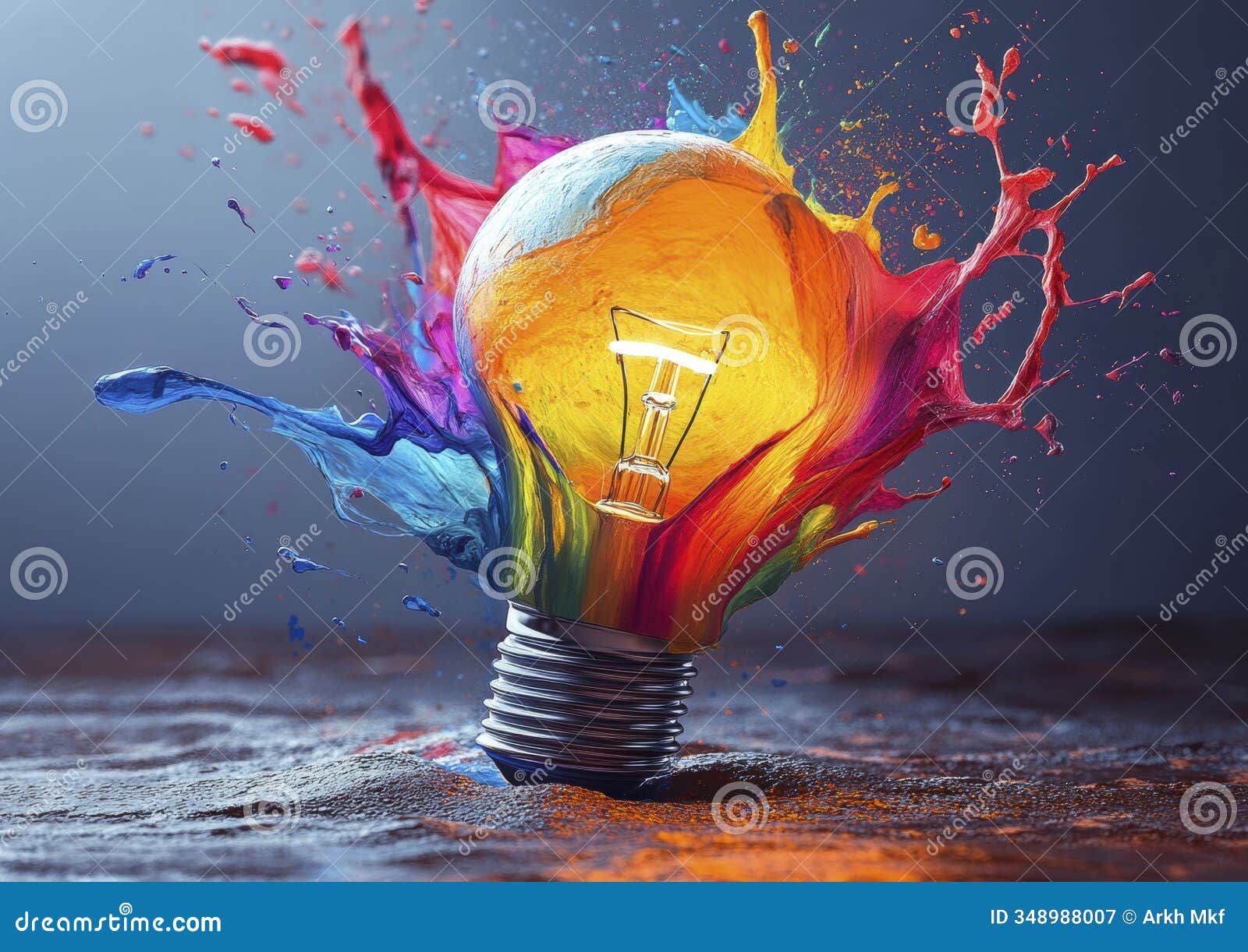 Exploding Light Bulb with Colorful Paint and Creativity, Dark ...