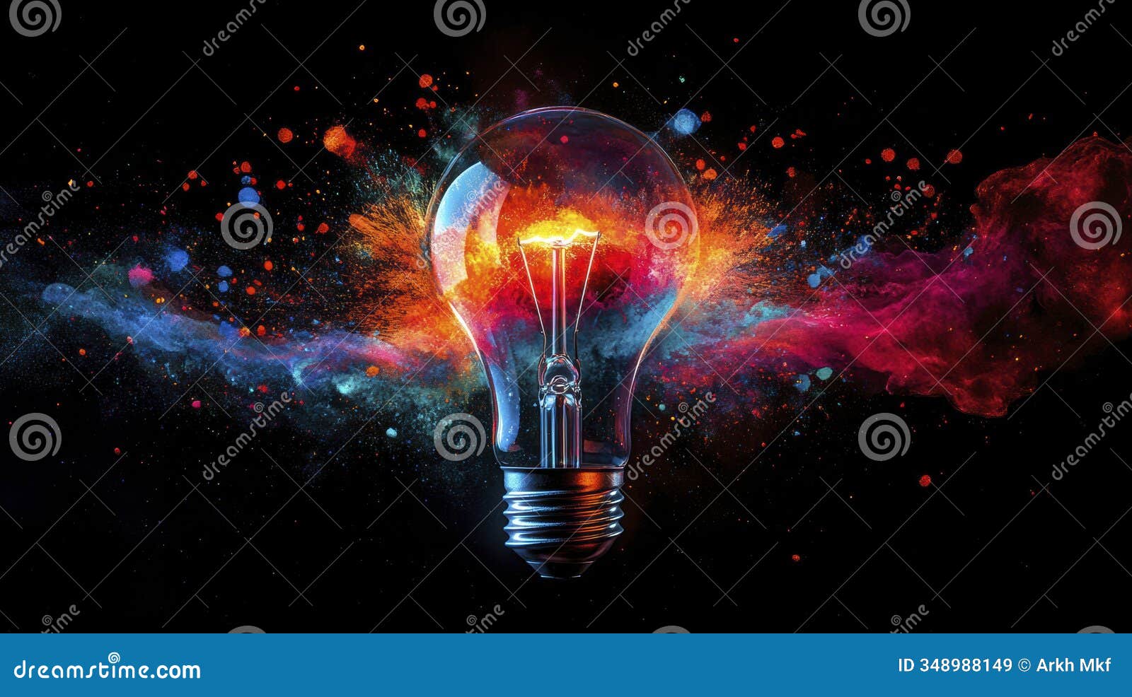 Exploding Light Bulb with Colorful Paint and Creativity, Dark ...