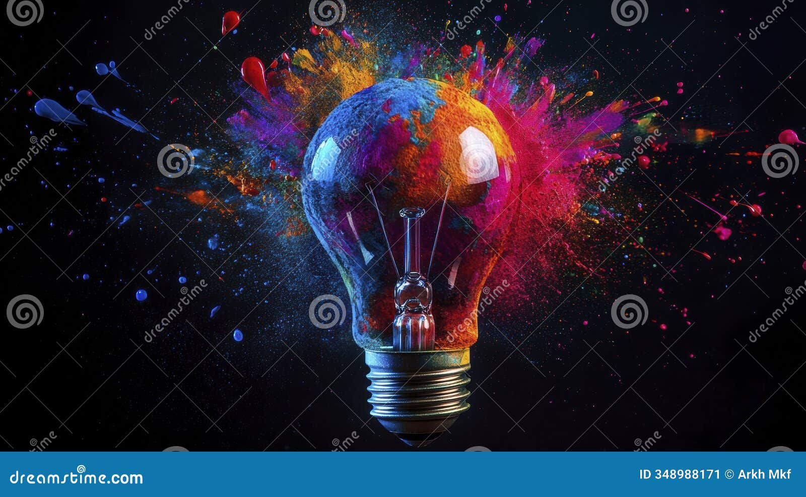 Exploding Light Bulb with Colorful Paint and Creativity, Dark ...