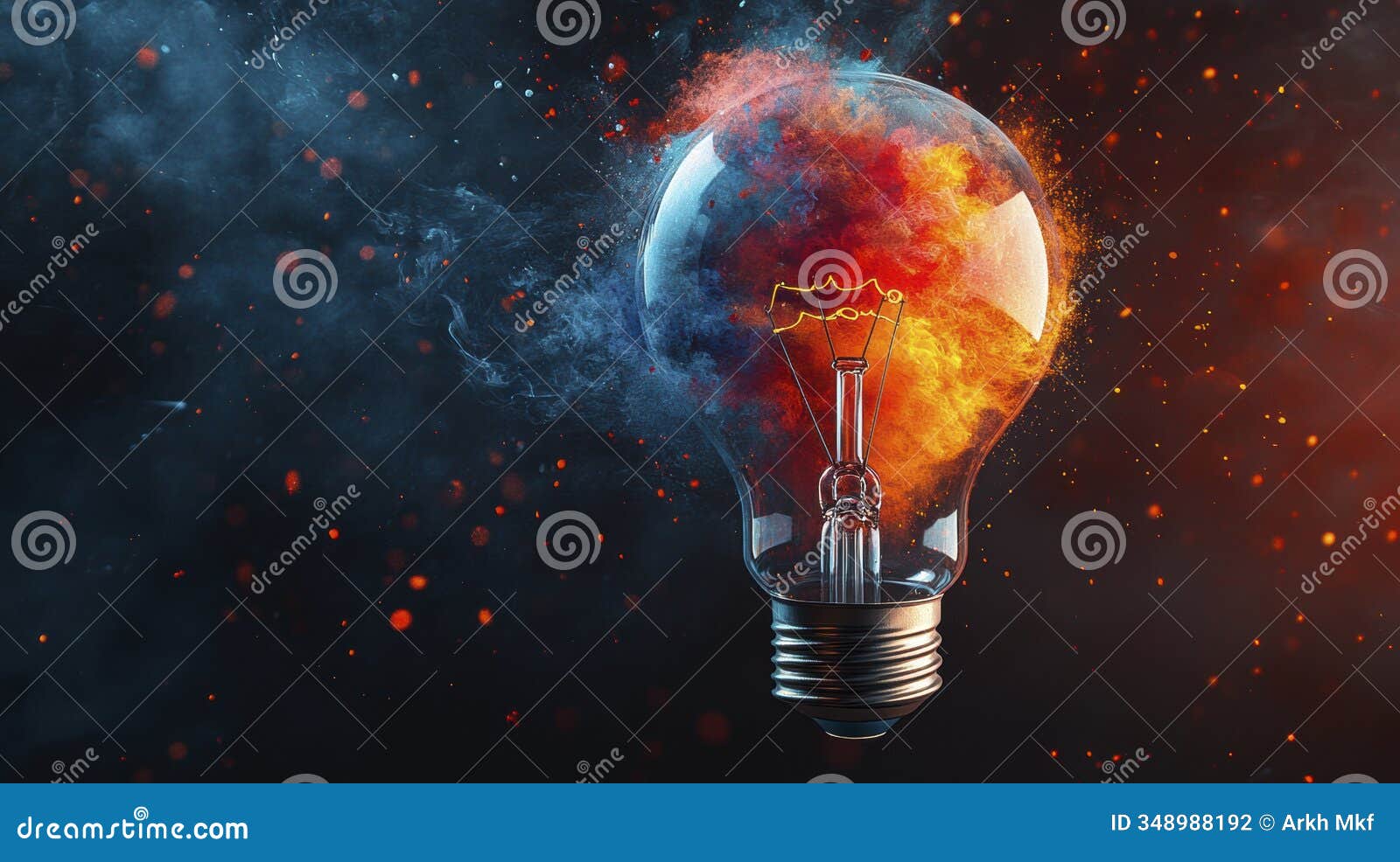 Exploding Light Bulb with Colorful Paint and Creativity, Dark ...