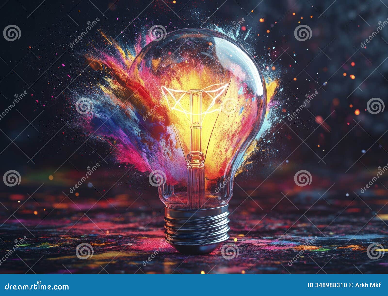 Exploding Light Bulb with Colorful Paint and Creativity, Dark ...
