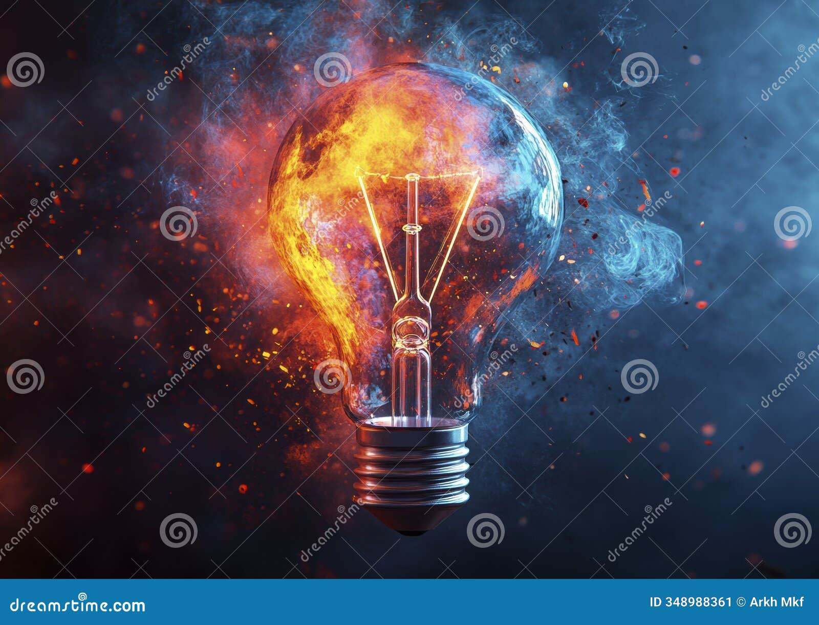 Exploding Light Bulb with Colorful Paint and Creativity, Dark ...