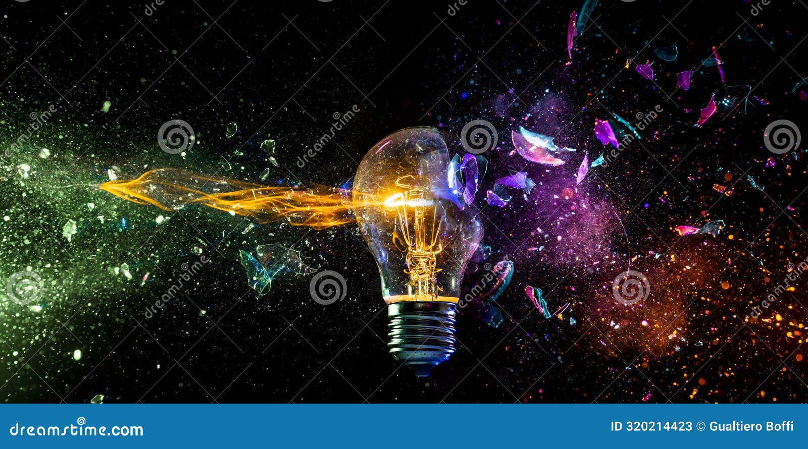 Exploding Light Bulb Concept on Dark Background Stock Image - Image of ...