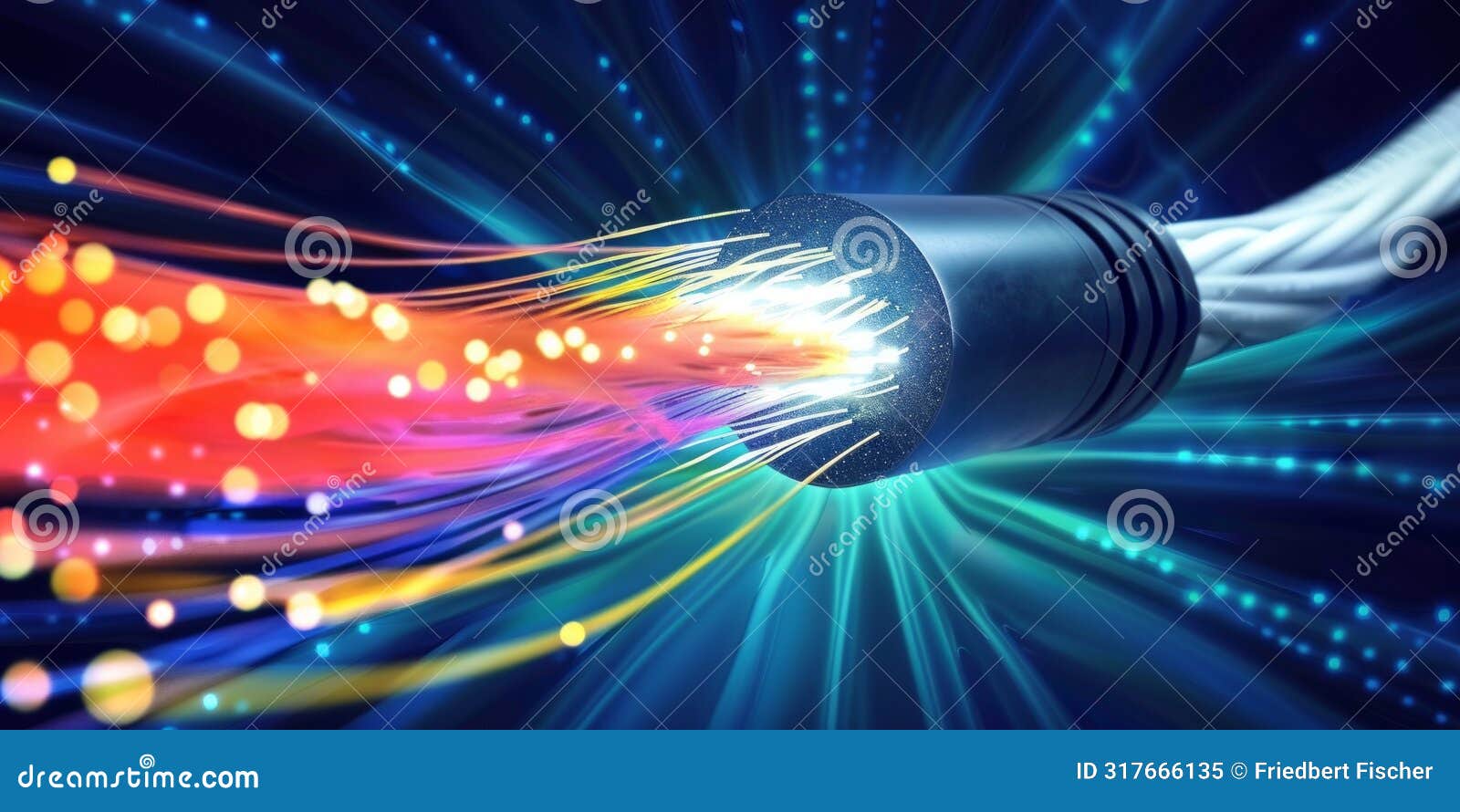 Exploding Light Bulb Emitting Colorful Fiber Optic Streams Against a ...