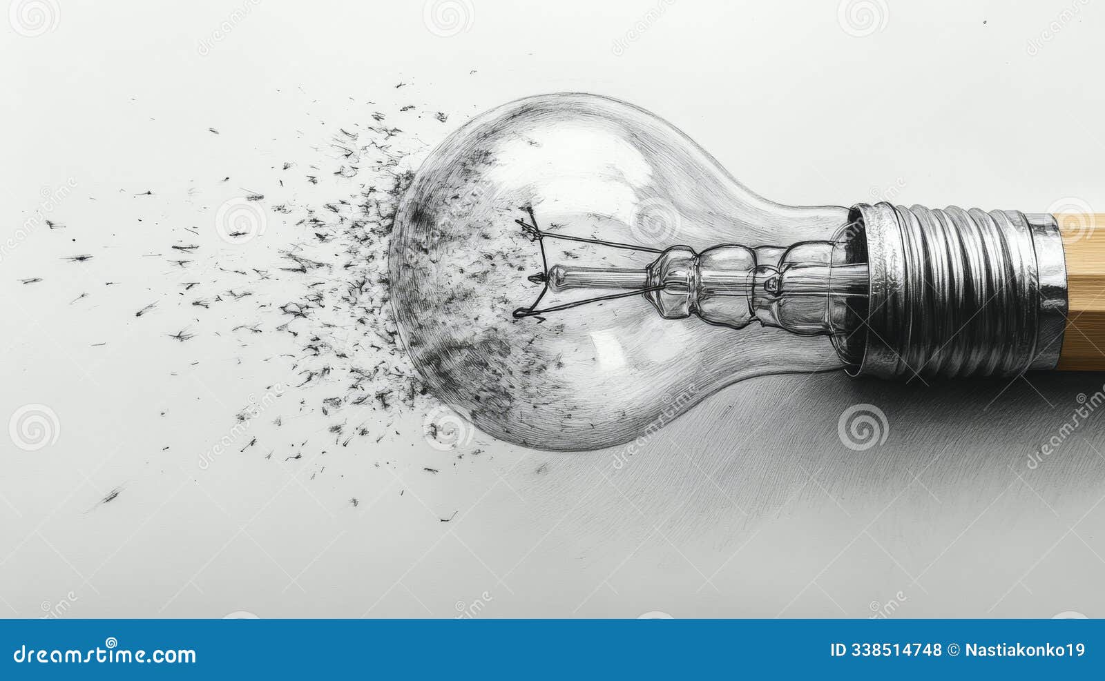 Exploding Light Bulb Pencil Drawing on White Background, Creative ...