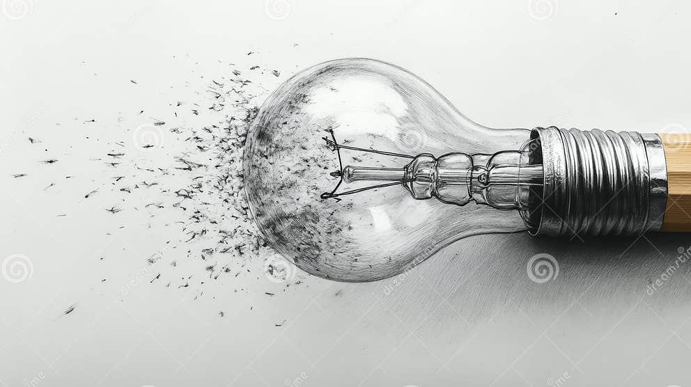 Exploding Light Bulb Pencil Drawing on White Background, Creative ...
