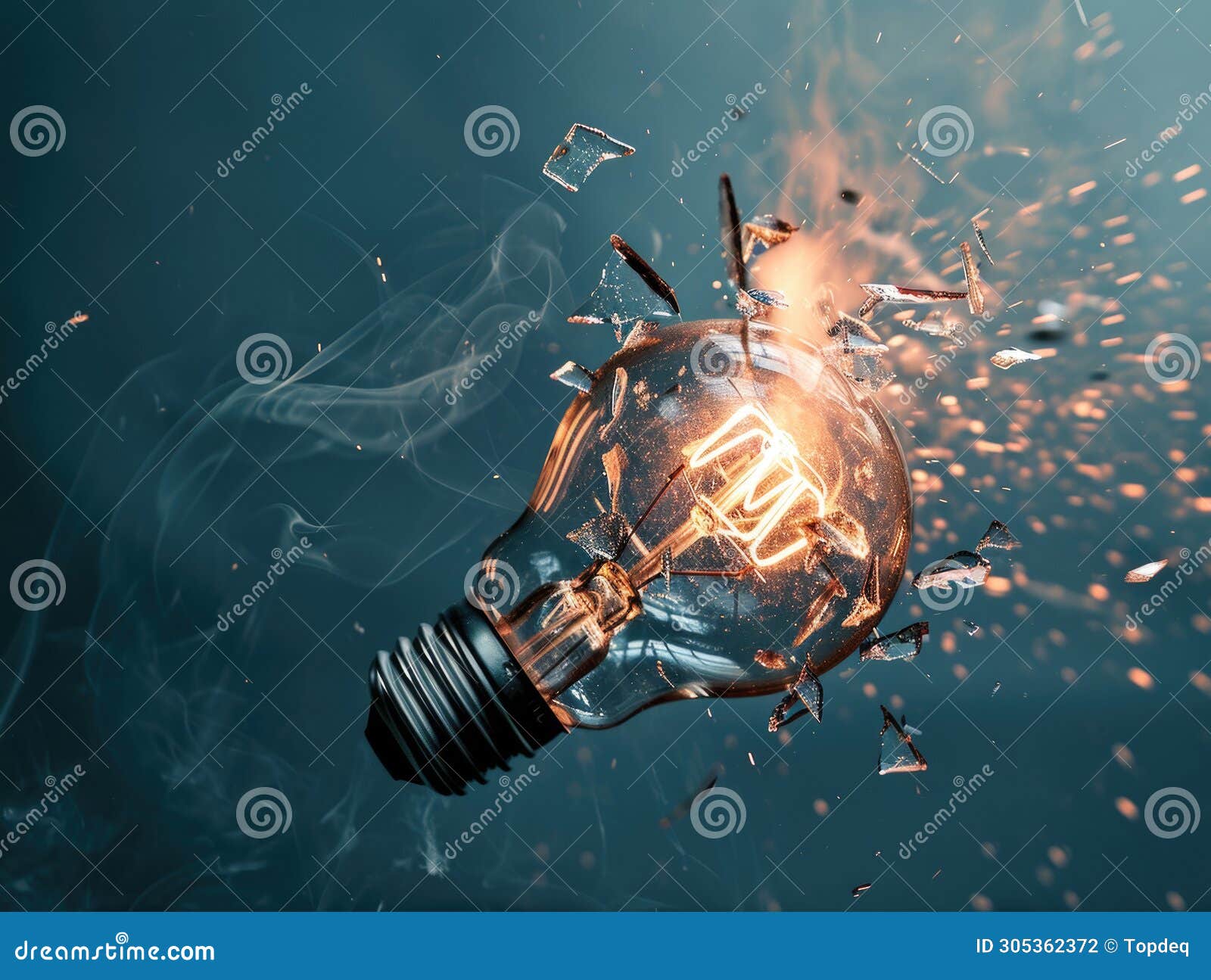 Exploding Light Bulb with Sparks and Fragments Flying in Dark Room ...