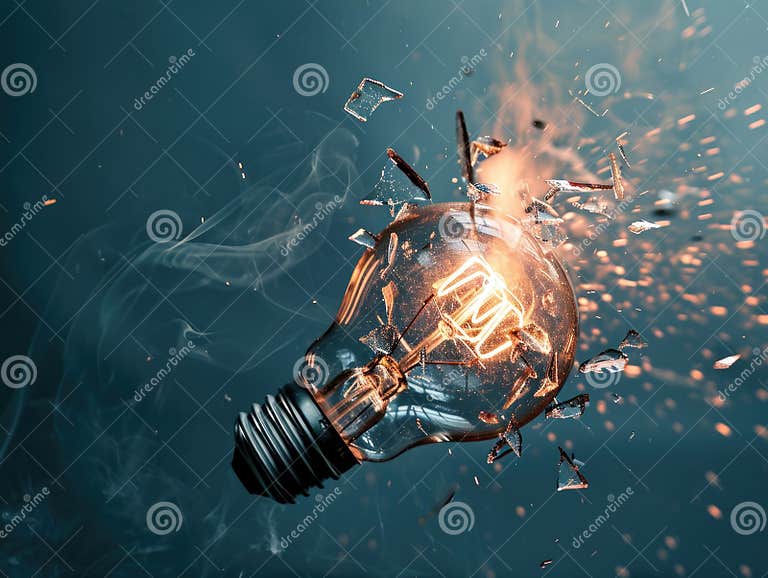 Exploding Light Bulb with Sparks and Fragments Flying in Dark Room ...
