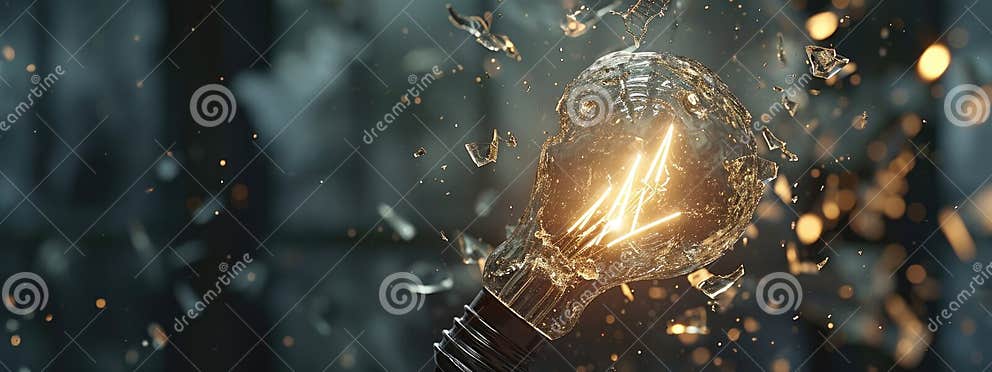 Exploding Light Bulb with Sparks and Fragments Flying in Dark Room ...