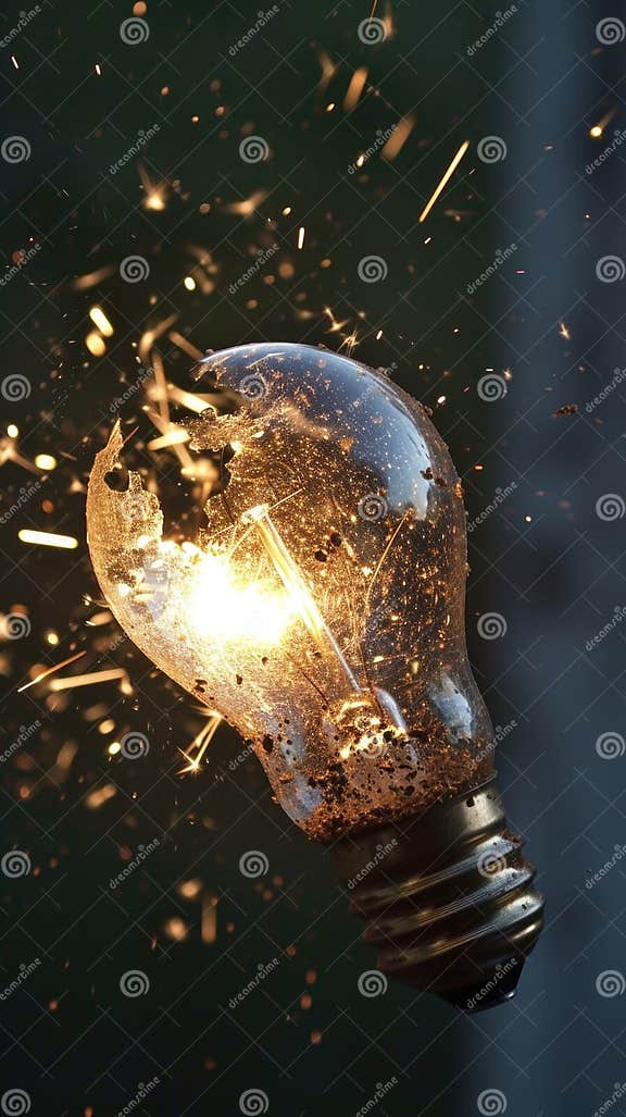 Exploding Light Bulb with Sparks and Fragments Flying in Dark Room ...