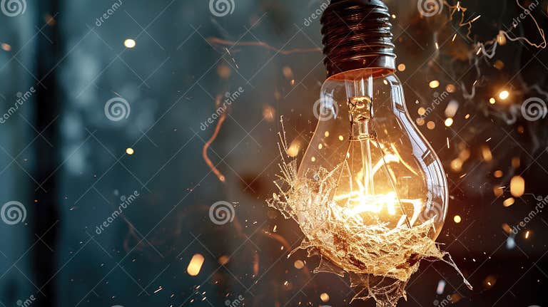 Exploding Light Bulb with Sparks and Fragments Flying in Dark Room ...