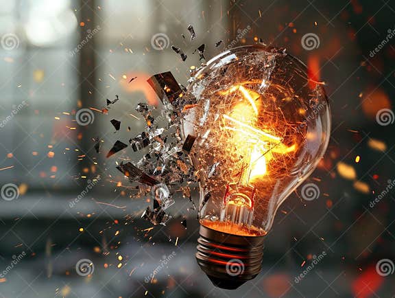 Exploding Light Bulb with Sparks and Fragments Flying in Dark Room ...