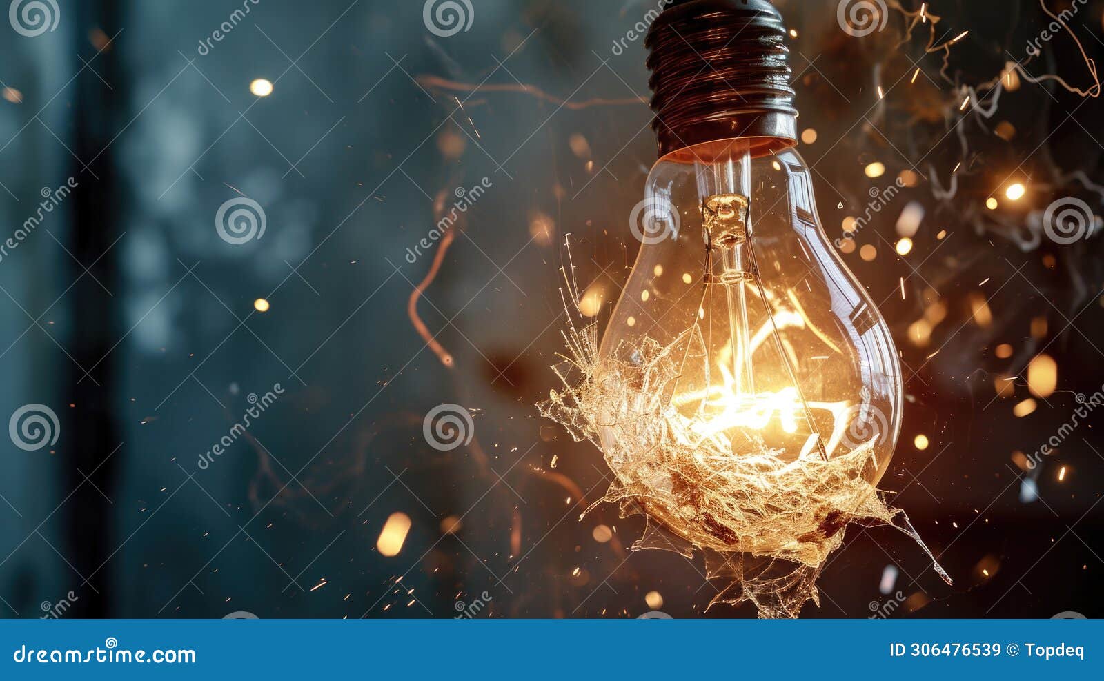 Exploding Light Bulb with Sparks and Fragments Flying in Dark Room ...