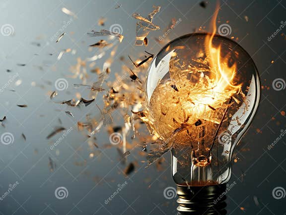 Exploding Light Bulb with Sparks and Fragments Flying in Dark Room ...