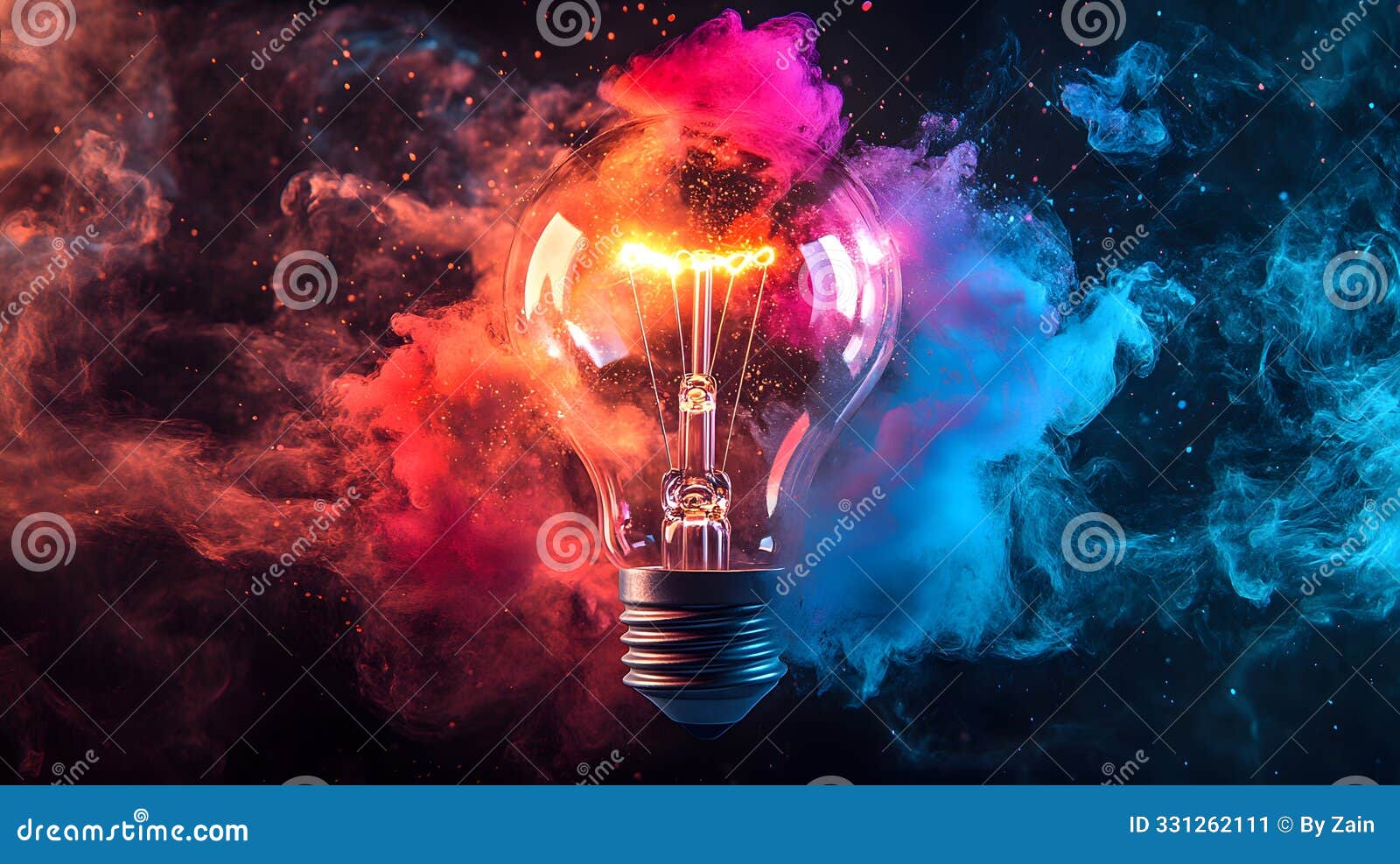 Exploding Light Bulb with Vibrant Color Splash on Black Background ...
