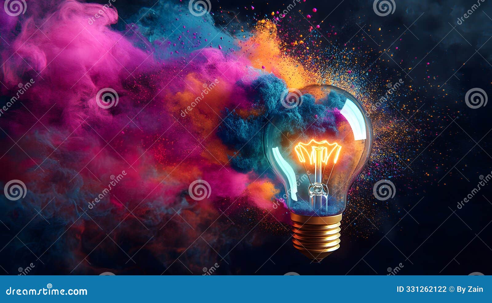 Exploding Light Bulb with Vibrant Color Splash on Black Background ...