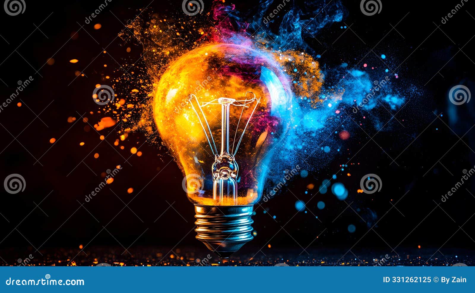 Exploding Light Bulb with Vibrant Color Splash on Black Background ...