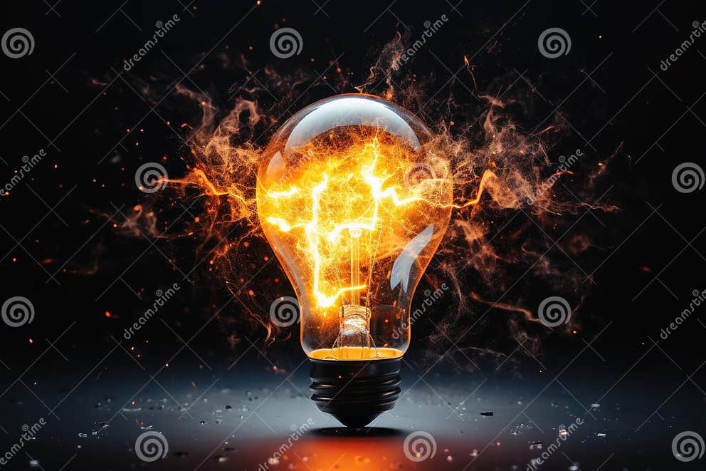 An Exploding Lightbulb on a Dark Background Stock Image - Image of ...