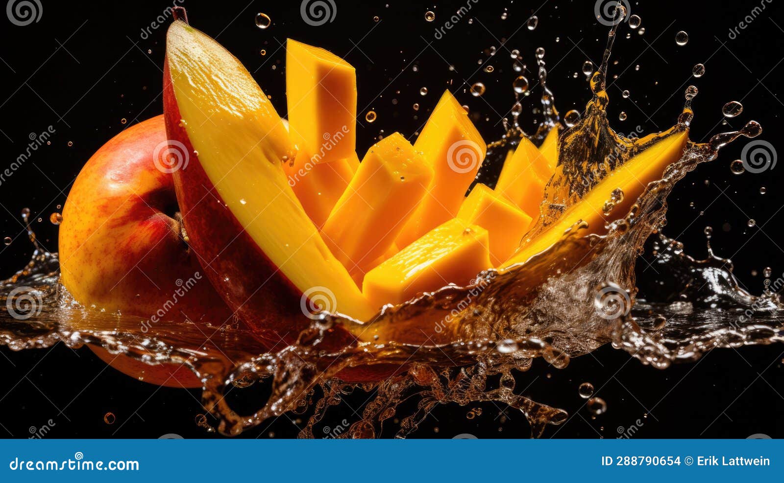 Exploding Mango in Macro Shot - Stock Concepts Stock Illustration ...