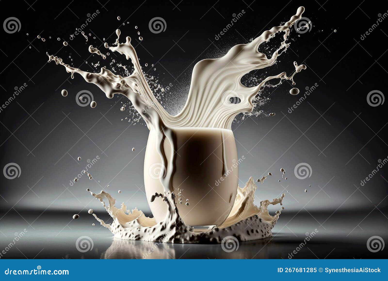 Exploding Milk Splash Against Black Background in Slow Motion. Milky ...