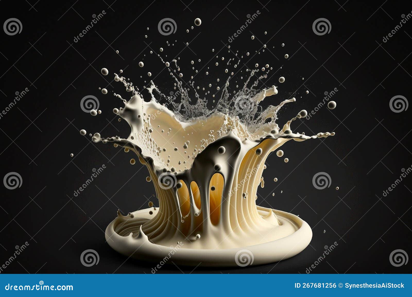 Exploding Milk Splash Against Black Background in Slow Motion. Milky ...
