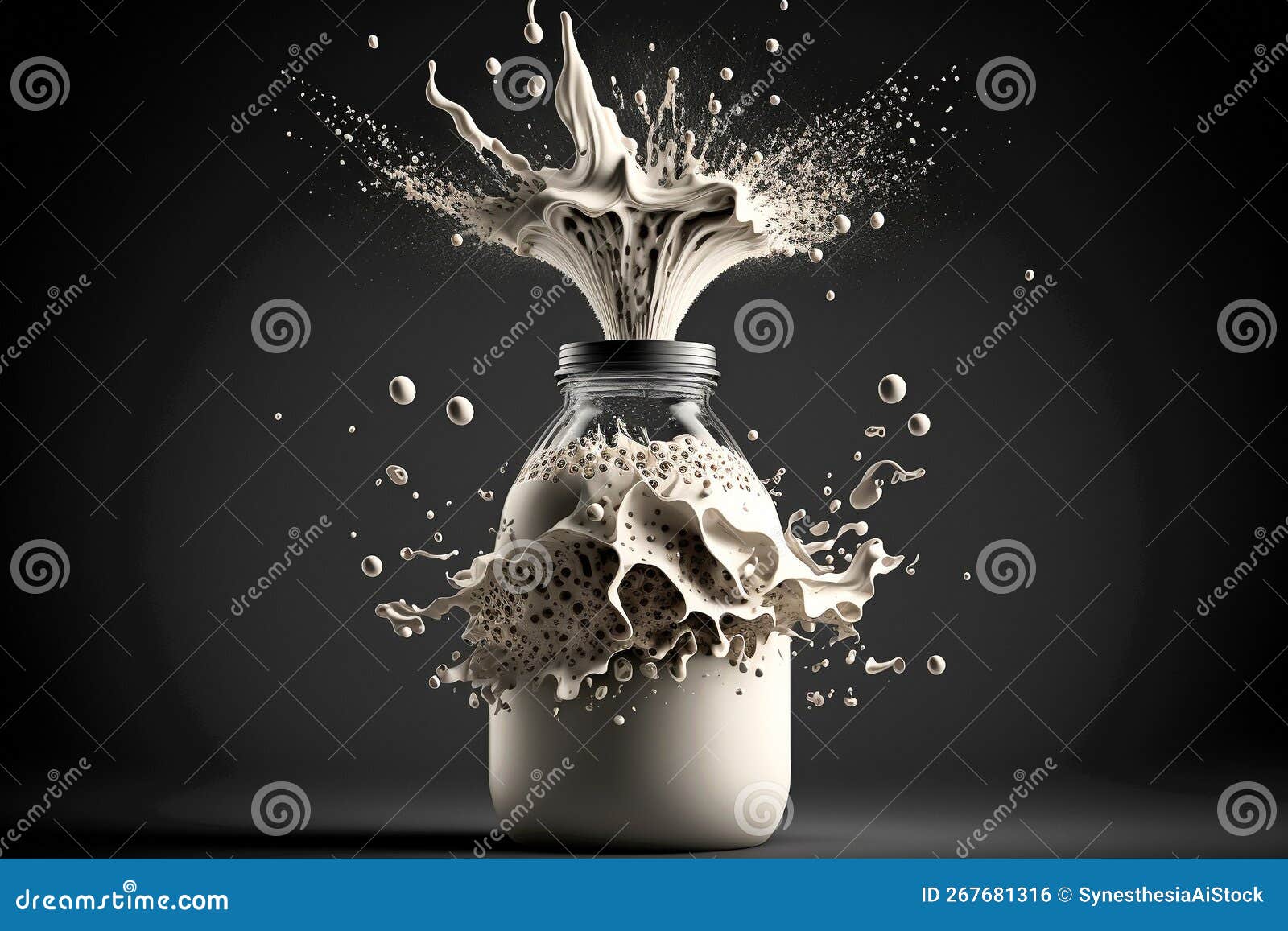 Exploding Milk Splash Against Black Background in Slow Motion. Milky ...