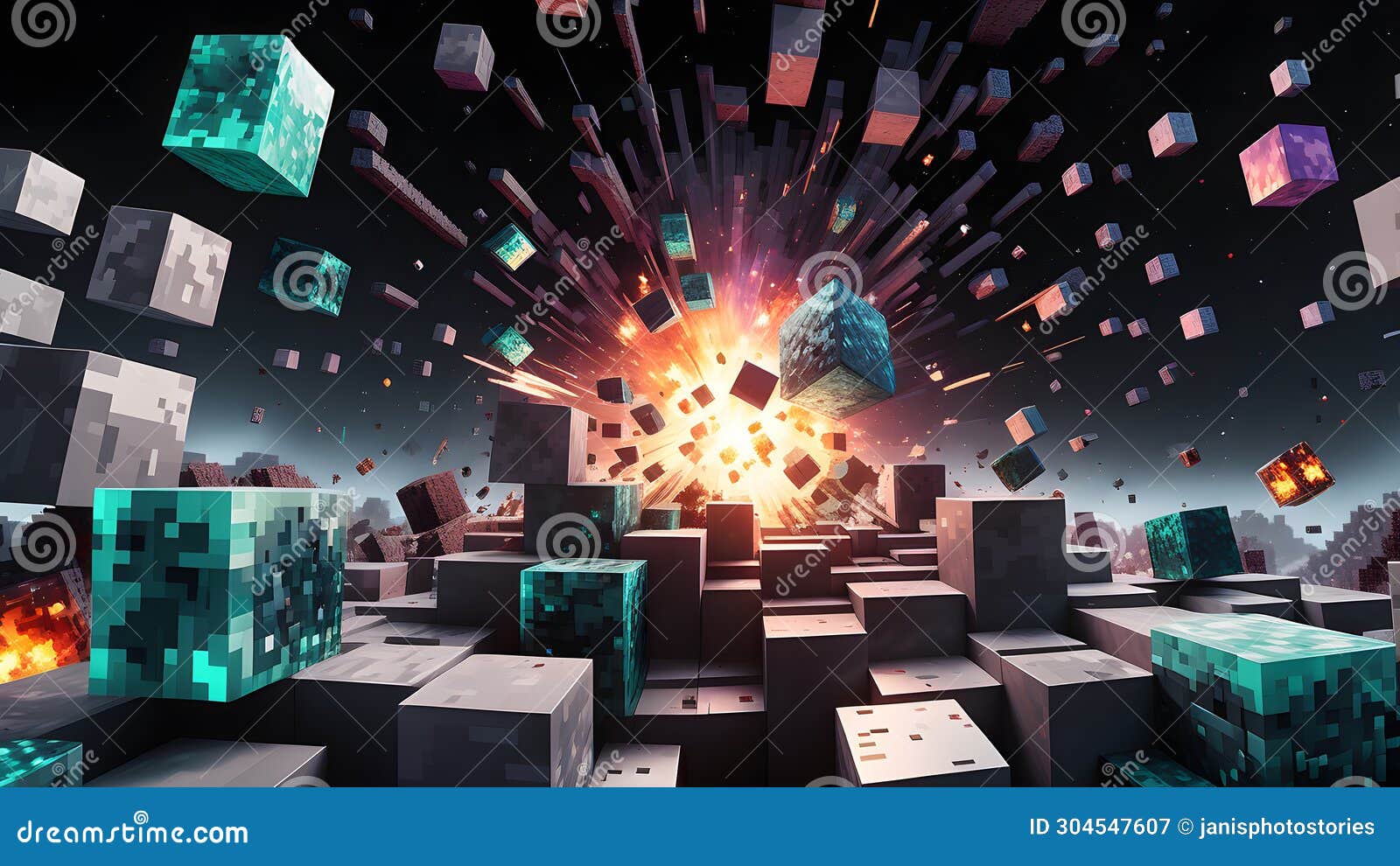 Exploding Minecraft Colorful Cubes. Minecraft Blocks. Minecraft ...