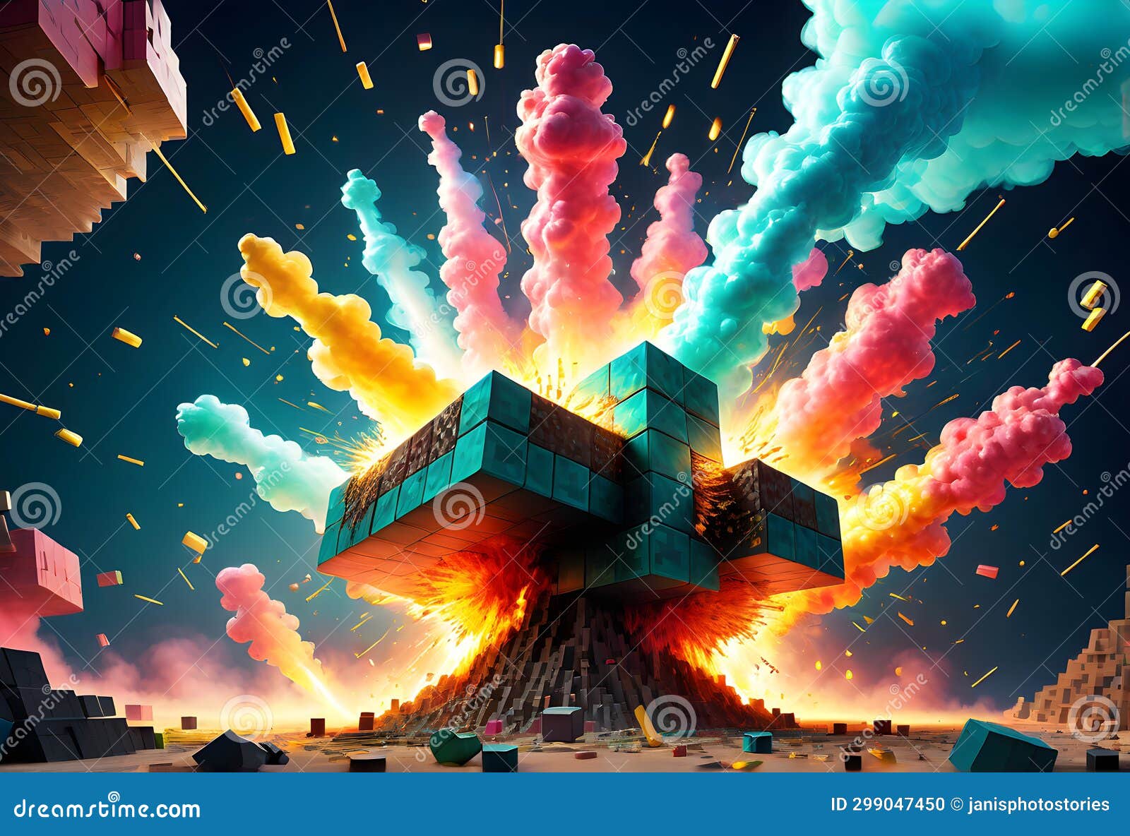 Exploding Minecraft Colorful Cubes Paint and Splashes. Minecraft ...