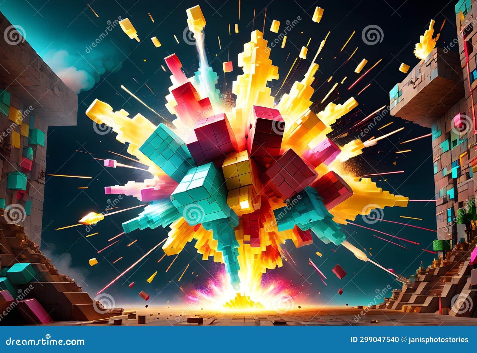 Exploding Minecraft Colorful Cubes Paint and Splashes. Minecraft ...
